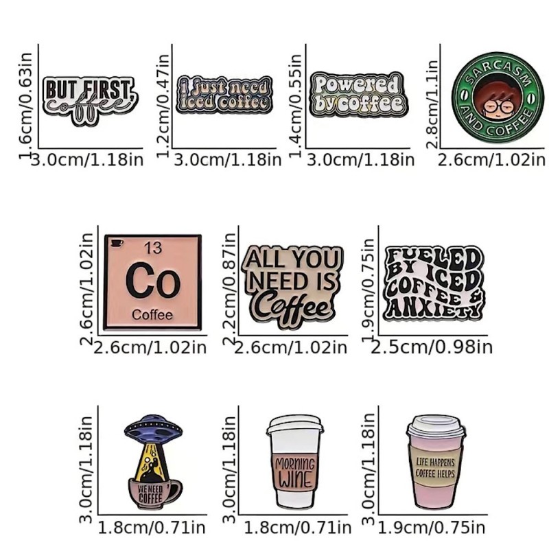 Set de 10 Pines Decorativos - Estilo: Coffee | Susana Rangel