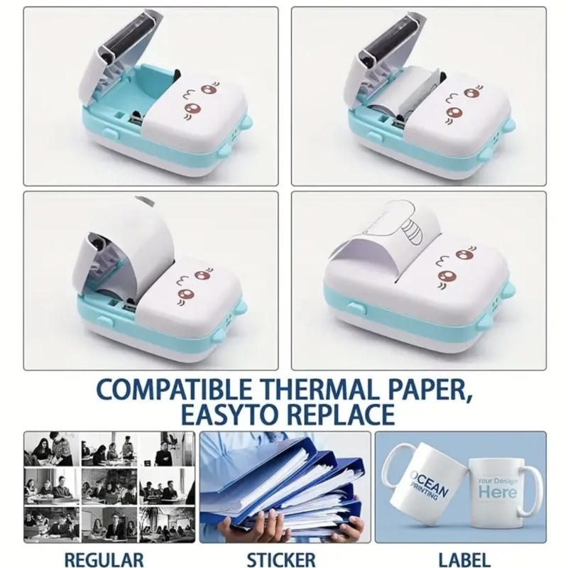 Mini Impresora Térmica Blanco y Negro Portátil - Color Azul | Susana Rangel